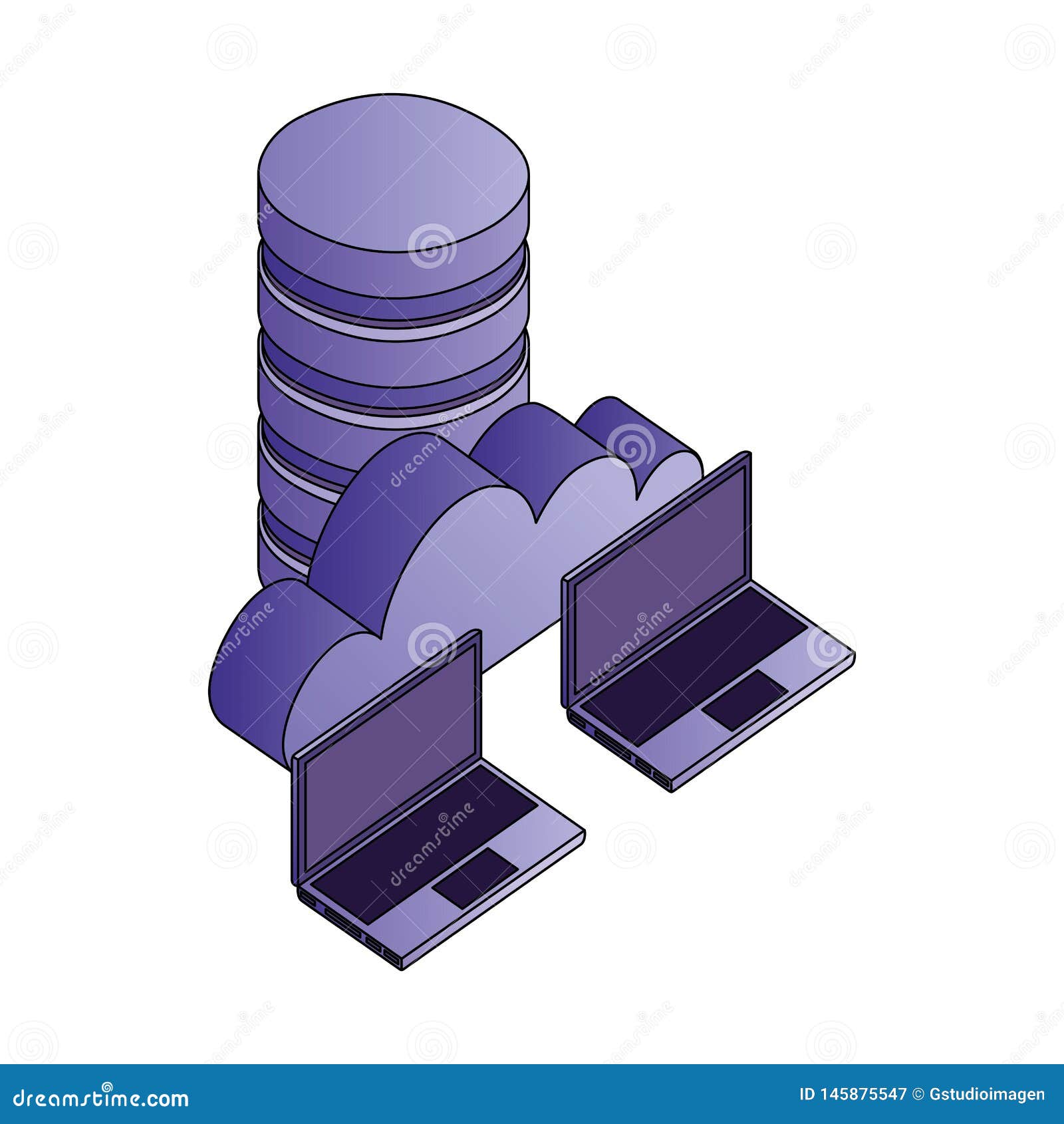 Data Center Disks with Laptops Computers and Cloud Computing Stock Illustration - Illustration ...