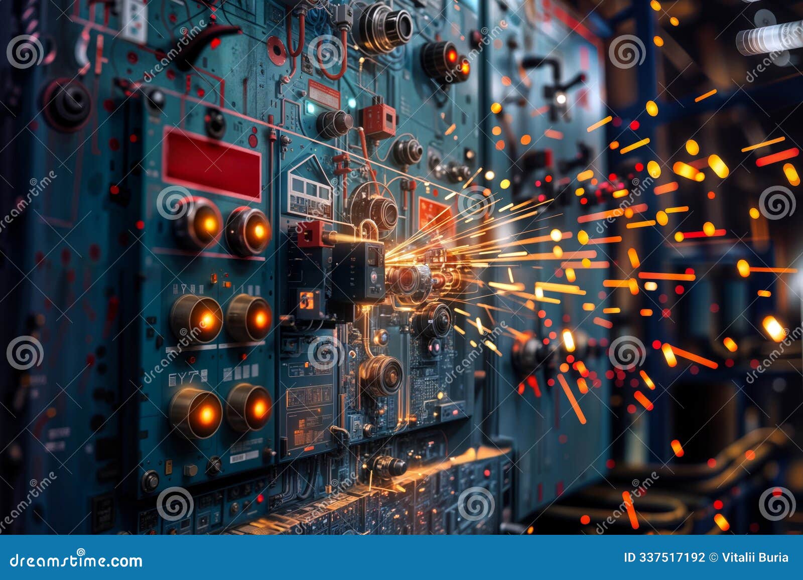 Data Center Corridor with Electrical Panels and Conduits, Generative Ai ...