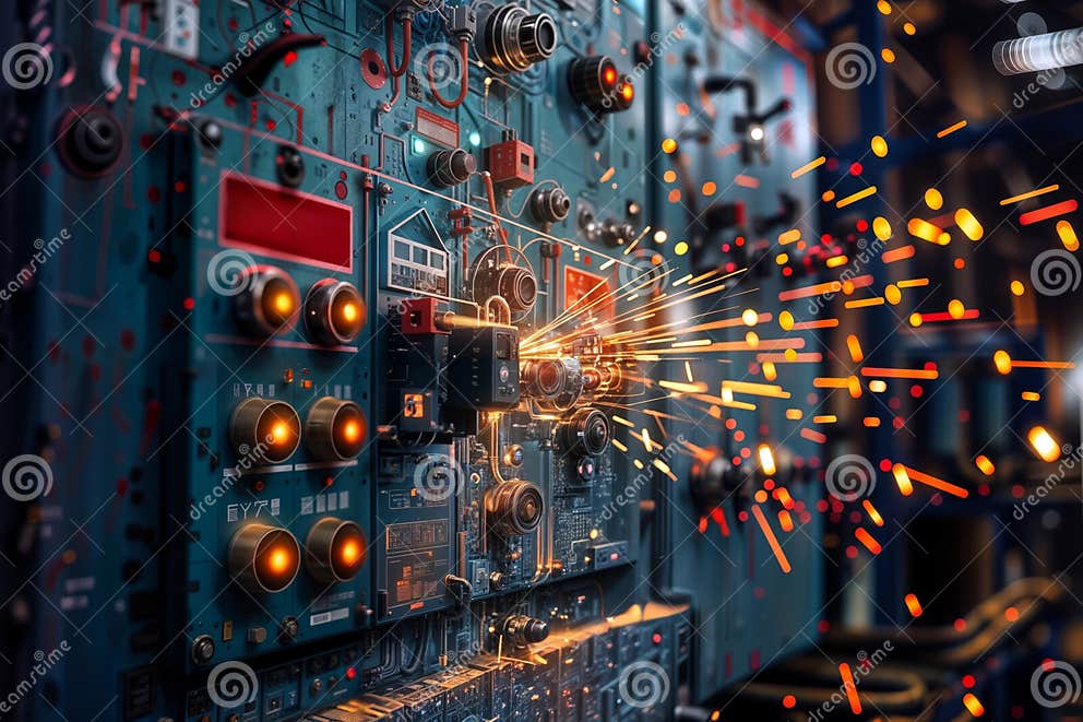 Data Center Corridor with Electrical Panels and Conduits, Generative Ai ...