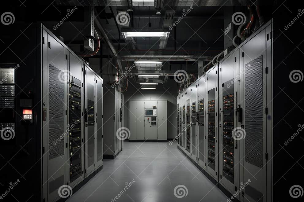 Data Center with Emergency Lights, Generators, and Fire Suppression ...