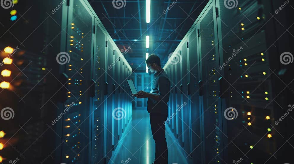 The Data Center Engineer is Using a Laptop Computer To Conduct Work in ...