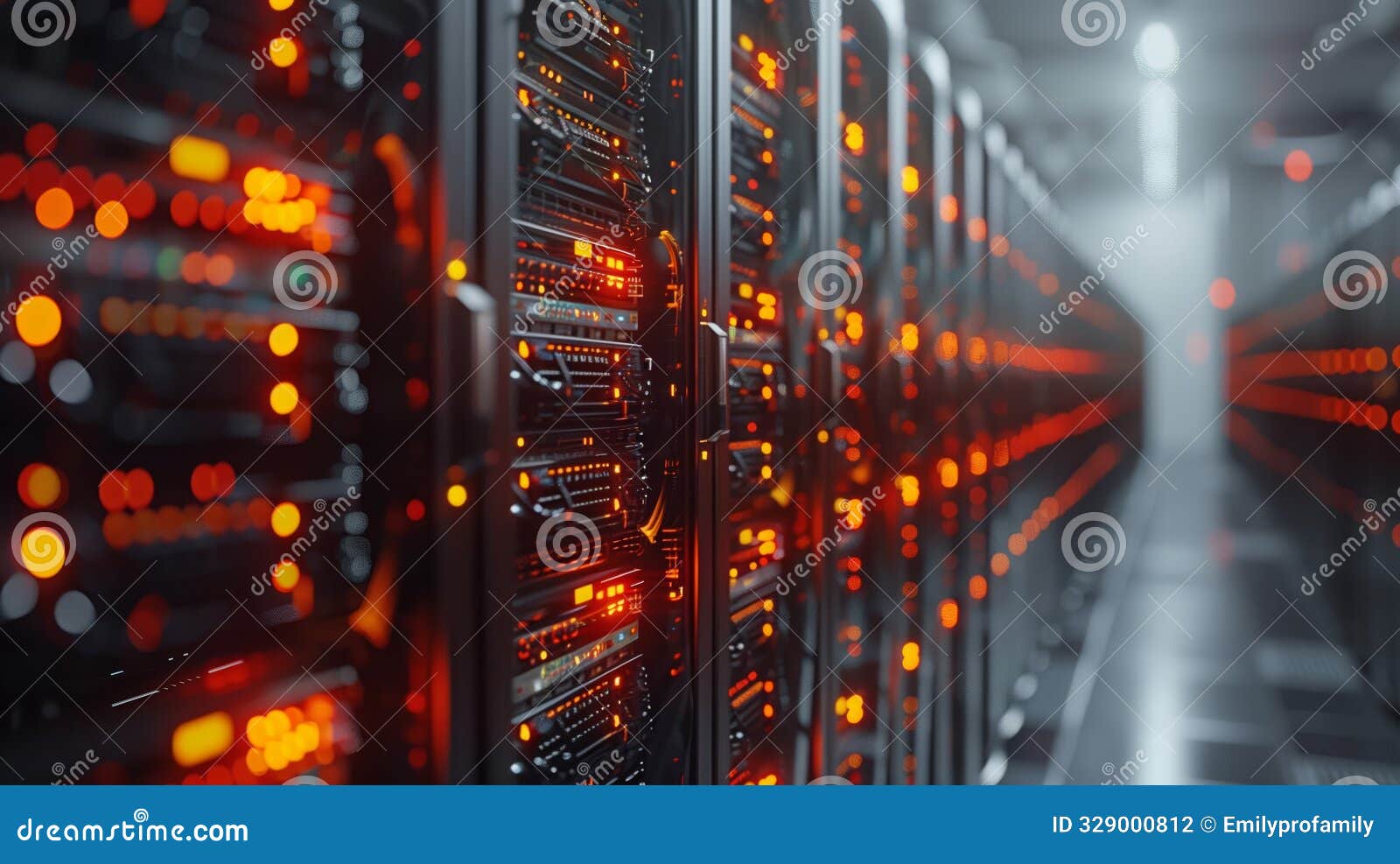 Data Center Environment with Illuminated Server Racks in a High-Tech ...