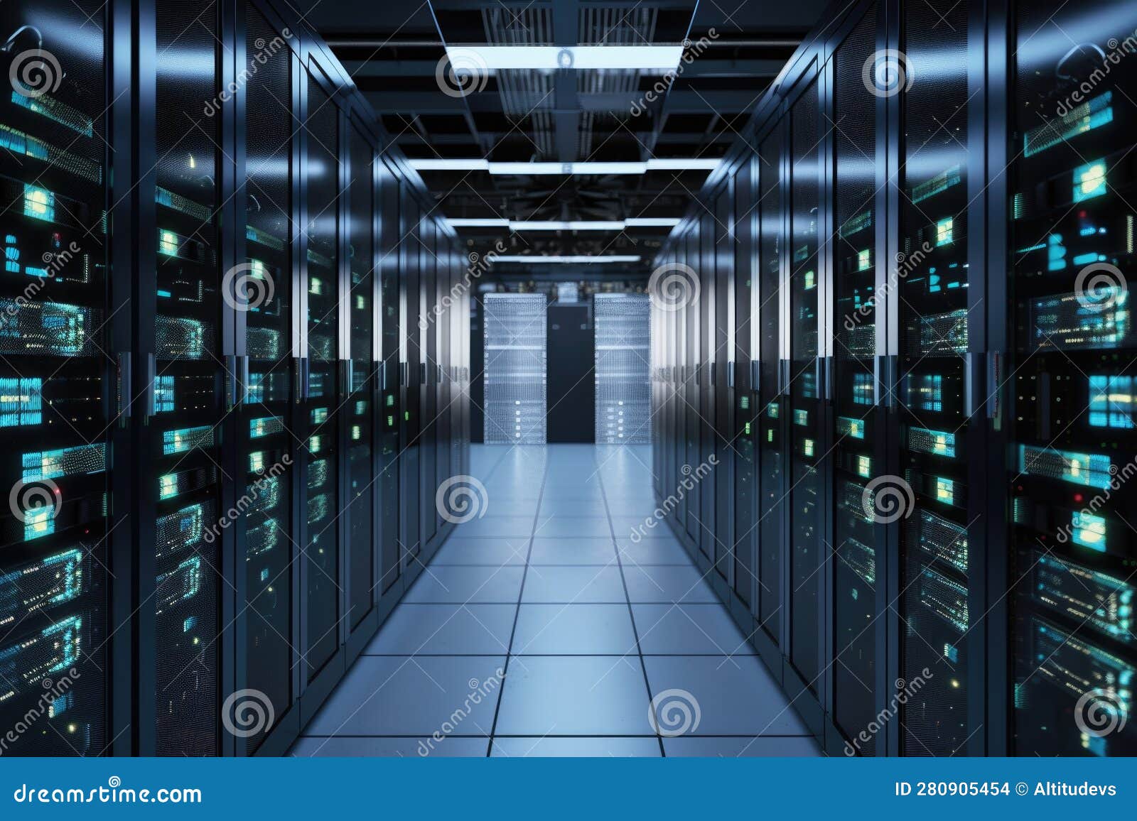 Data Center Filled with Racks of Servers and Cables, Humming with ...