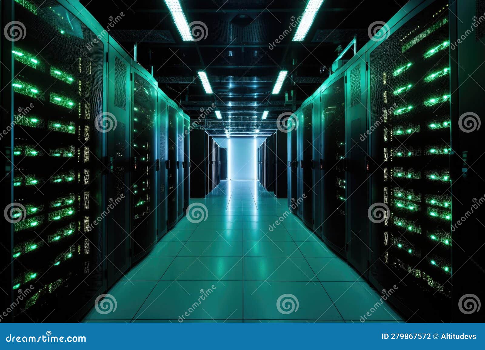 Rows Of Humming Servers, Complex Network Operations Depicted ...