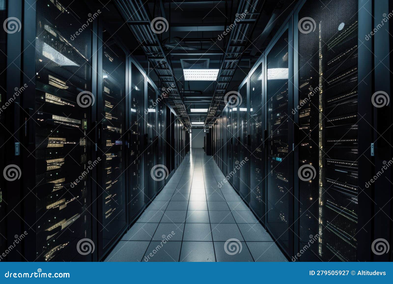Data Center Filled with Rows of Server Racks, Each Housing Multiple ...