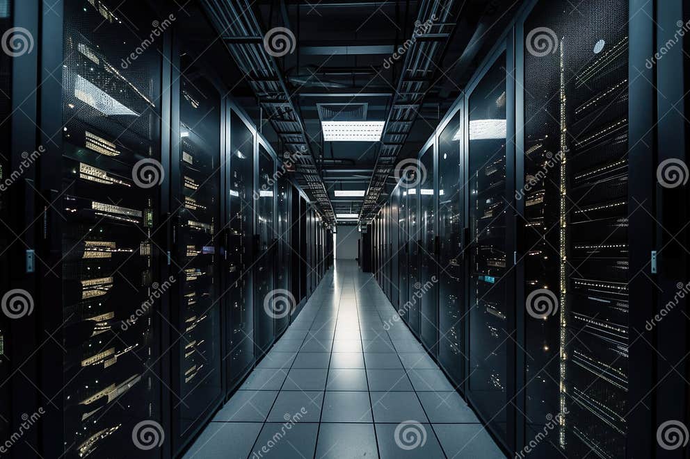 Data Center Filled with Rows of Server Racks, Each Housing Multiple ...