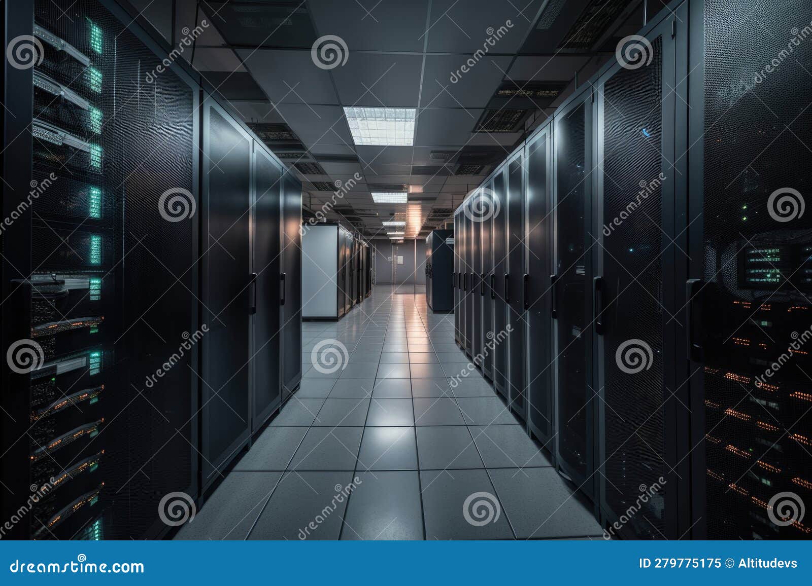 Data Center Filled with Rows of Server Racks, Each Housing Multiple ...