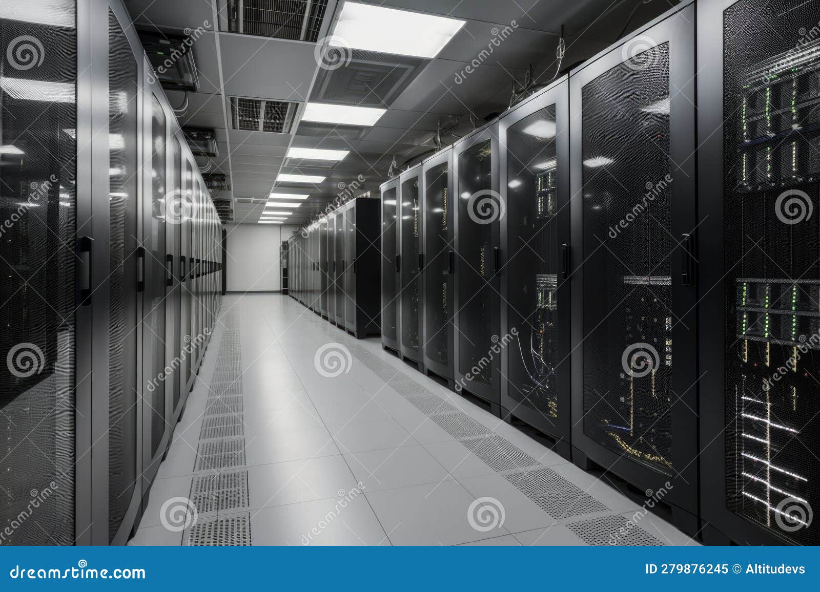 Data Center Filled with Rows of Server Racks, Each Housing Multiple ...