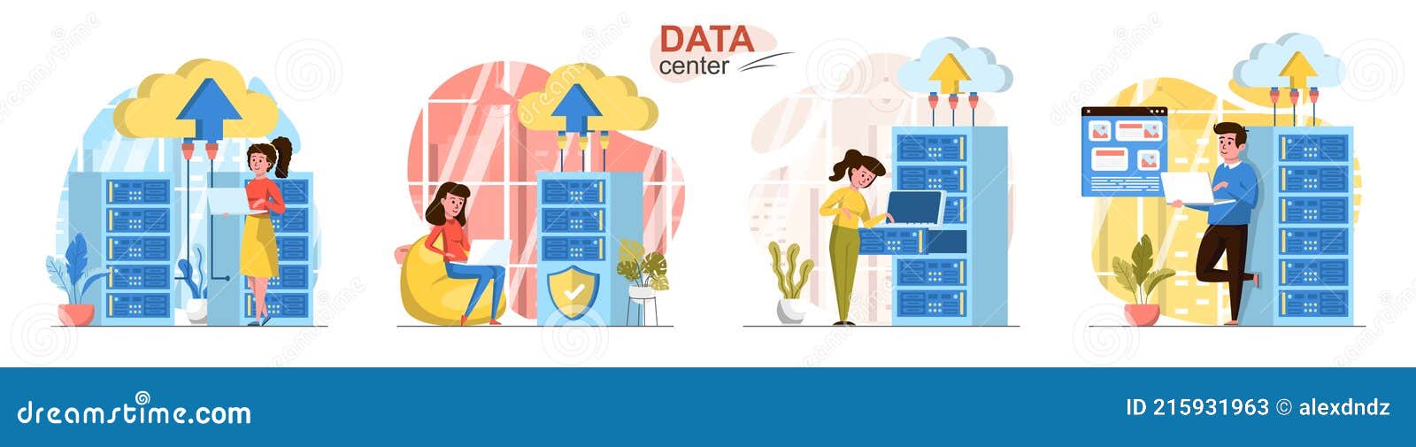 Data Center Flat Design Concept Scenes Set Stock Vector - Illustration ...