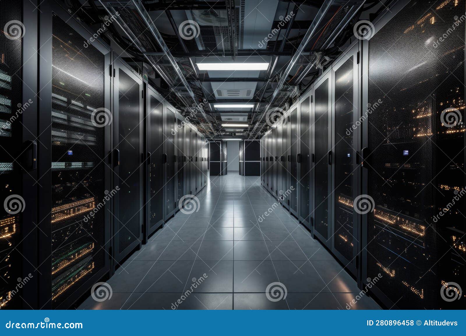 Data Center with Floor-to-ceiling Racks of Servers and Blinking Lights ...