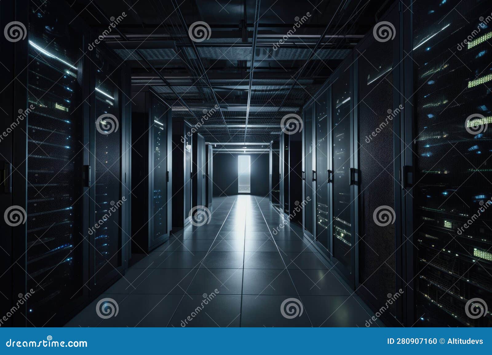 Data Center with Floor-to-ceiling Racks of Servers and Blinking Lights ...