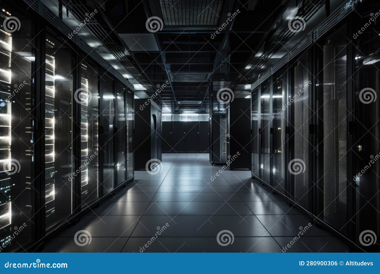 Data Center with Floor-to-ceiling Server Racks, Each Populated with ...