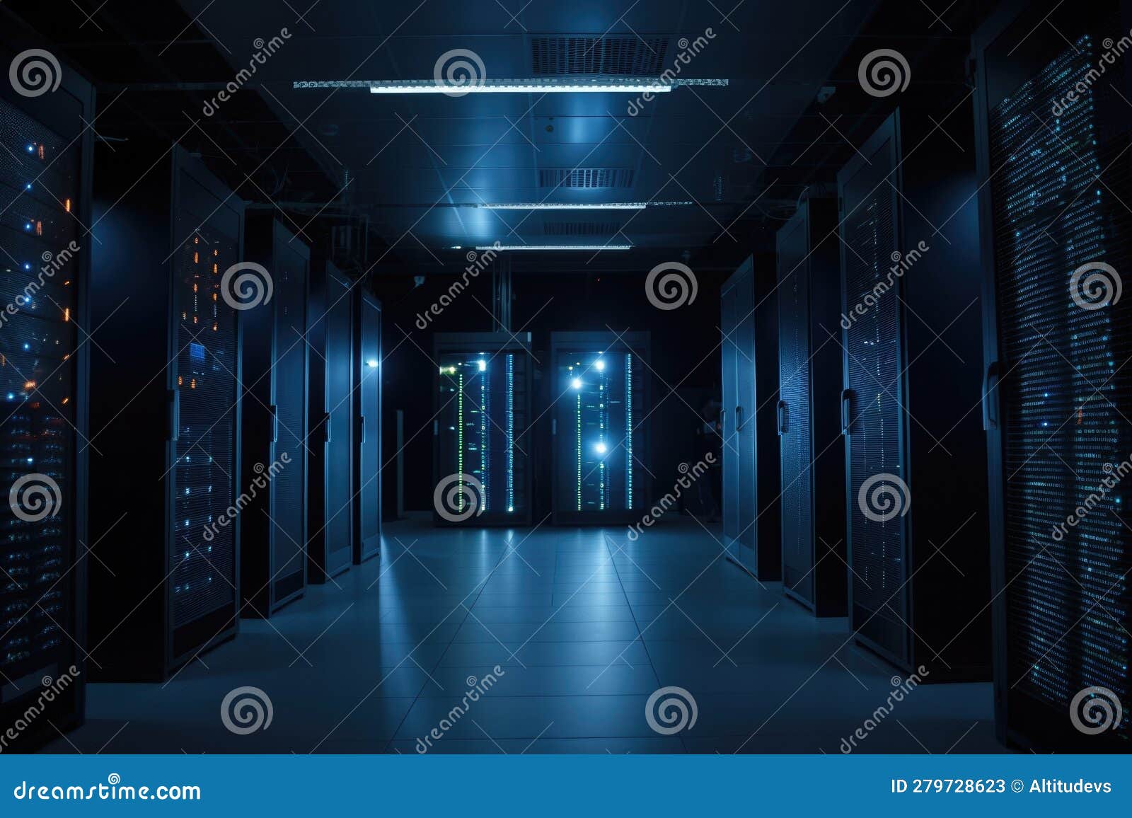 Data Center with Floor-to-ceiling Server Racks, Each Populated with ...