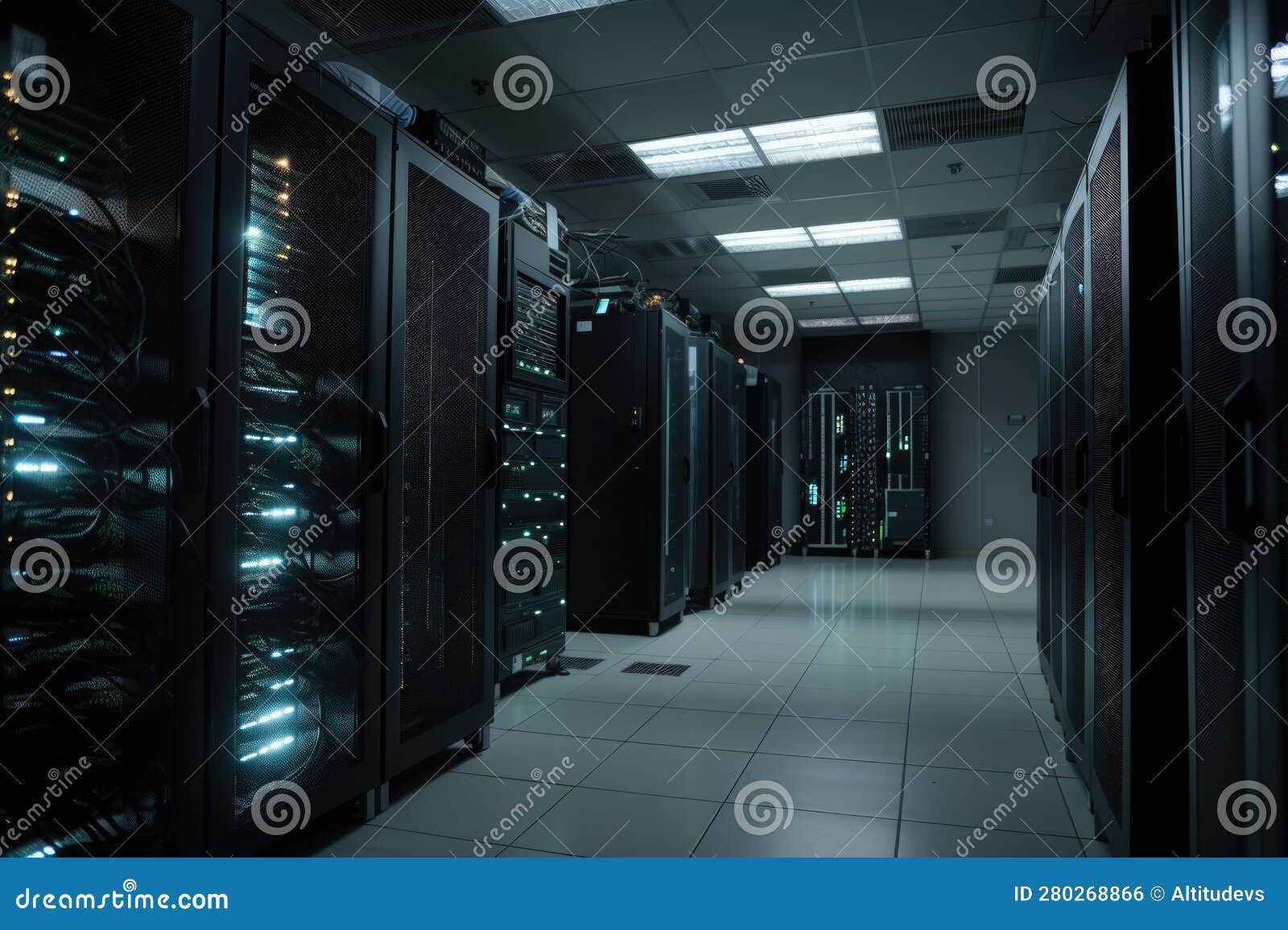 Data Center with Floor-to-ceiling Server Racks, Each Populated with ...