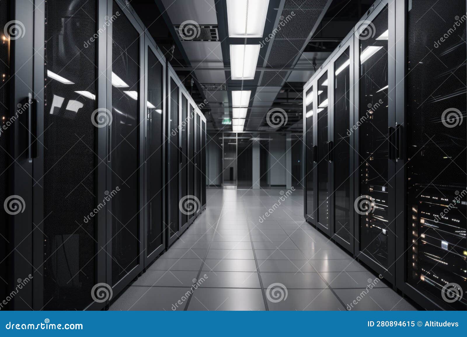 Data Center with Floor-to-ceiling Servers, Humming Quietly Stock ...