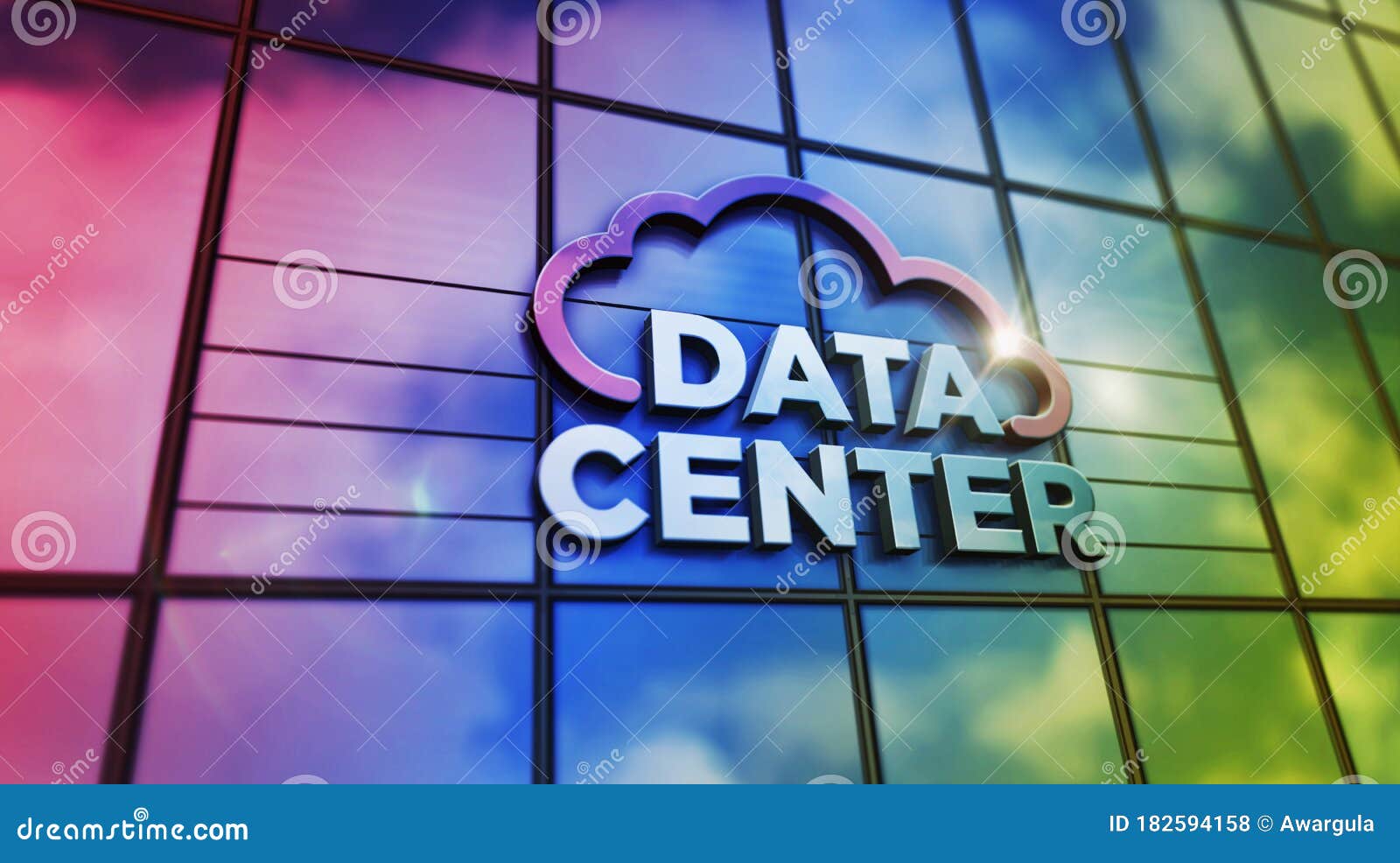 Data Center Glass Skyscraper with Mirrored Sky Stock Illustration ...