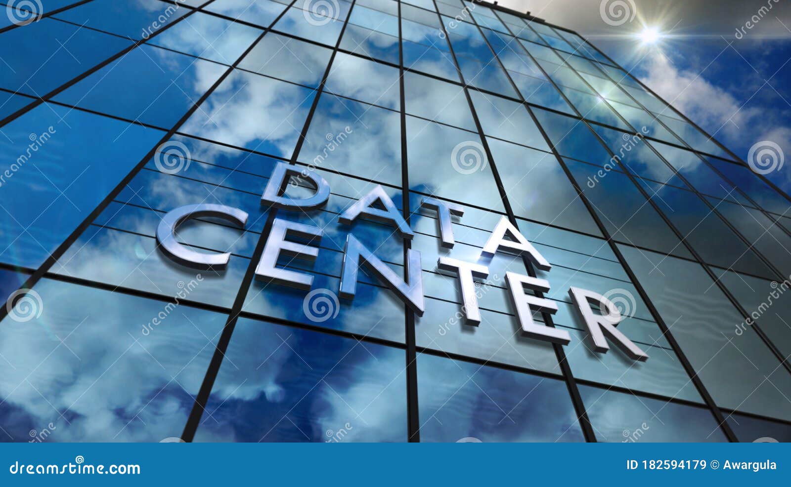 Data Center Glass Skyscraper with Mirrored Sky Stock Illustration ...