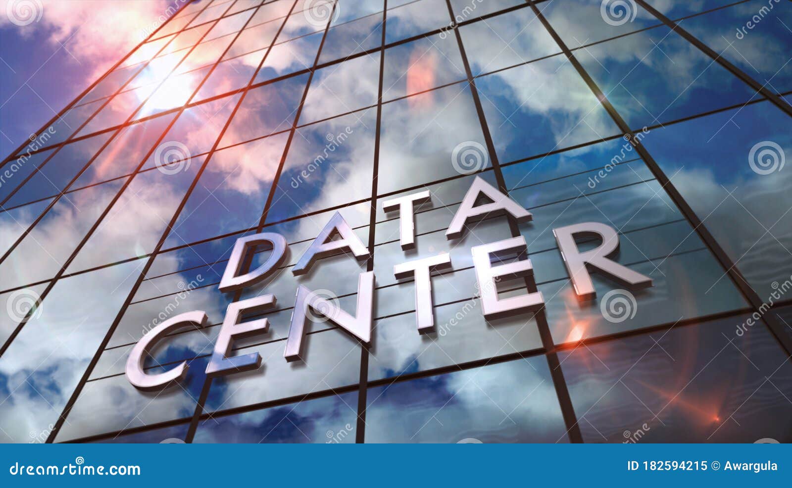 Data Center Glass Skyscraper with Mirrored Sky Stock Illustration ...