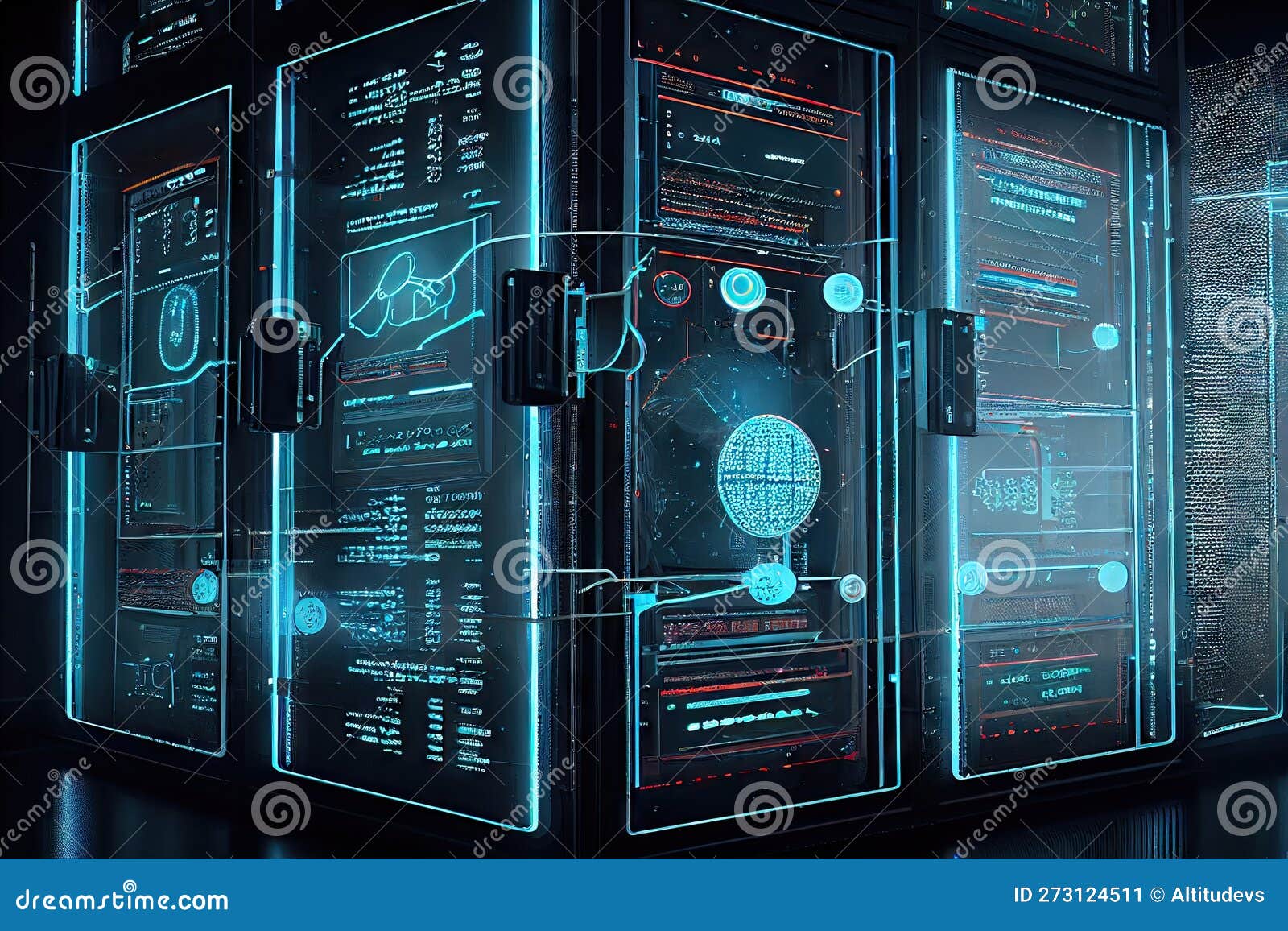 Data Center with Holographic Displays and Touch Controls Stock ...