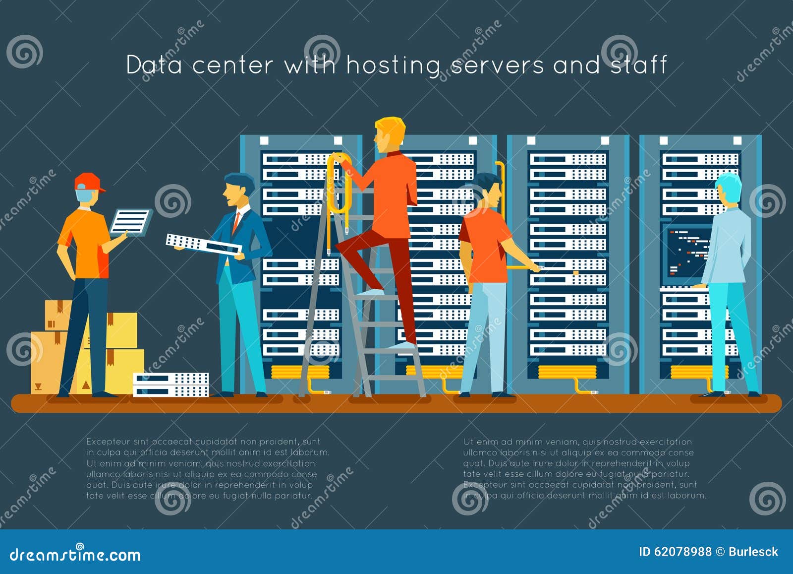 Data Center With Hosting Servers And Staff Stock Vector - Illustration ...