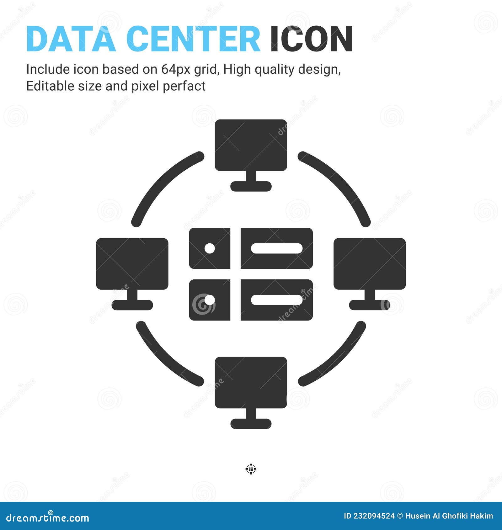 Data Center Icon Vector with Glyph Style Isolated on White Background ...