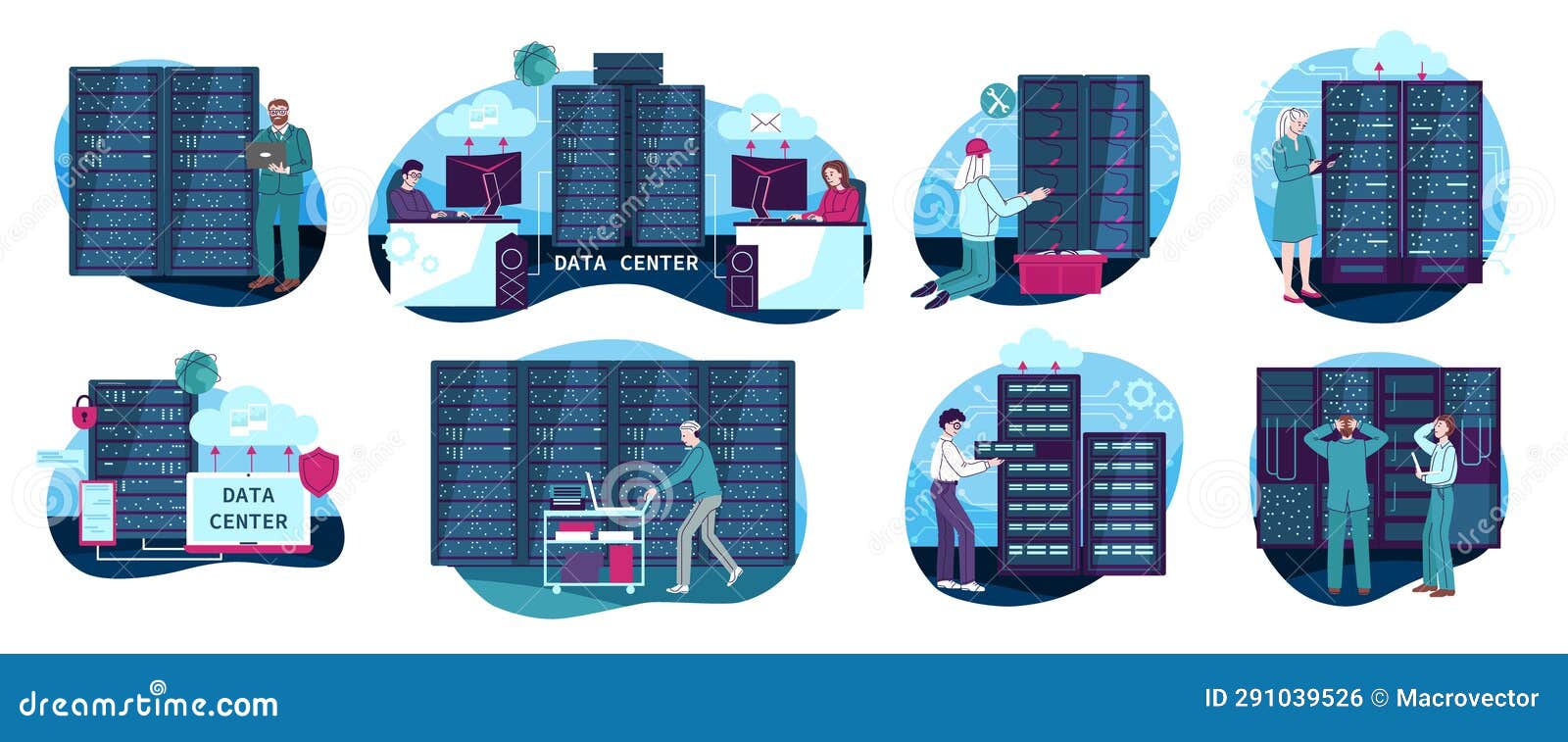 Data Center Icons Set stock illustration. Illustration of preparation ...