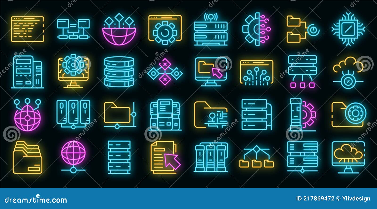 Data Center Icons Set Vector Neon Stock Vector - Illustration of ...