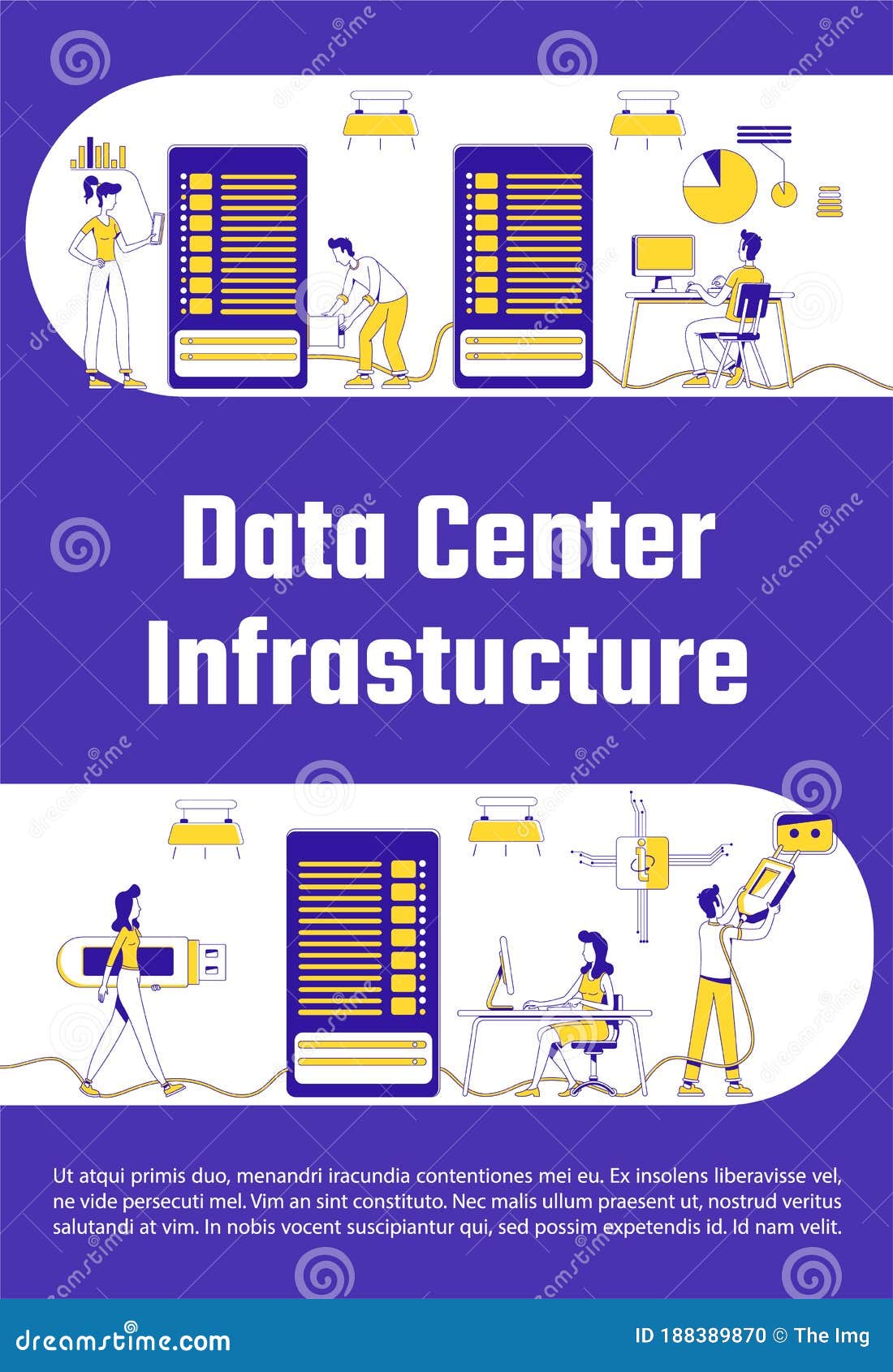 Data Center Infrastructure Poster Flat Silhouette Vector Template Stock ...