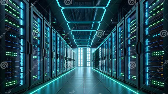 Data Center Interior: Neon Lighting Stock Image - Image of computing ...