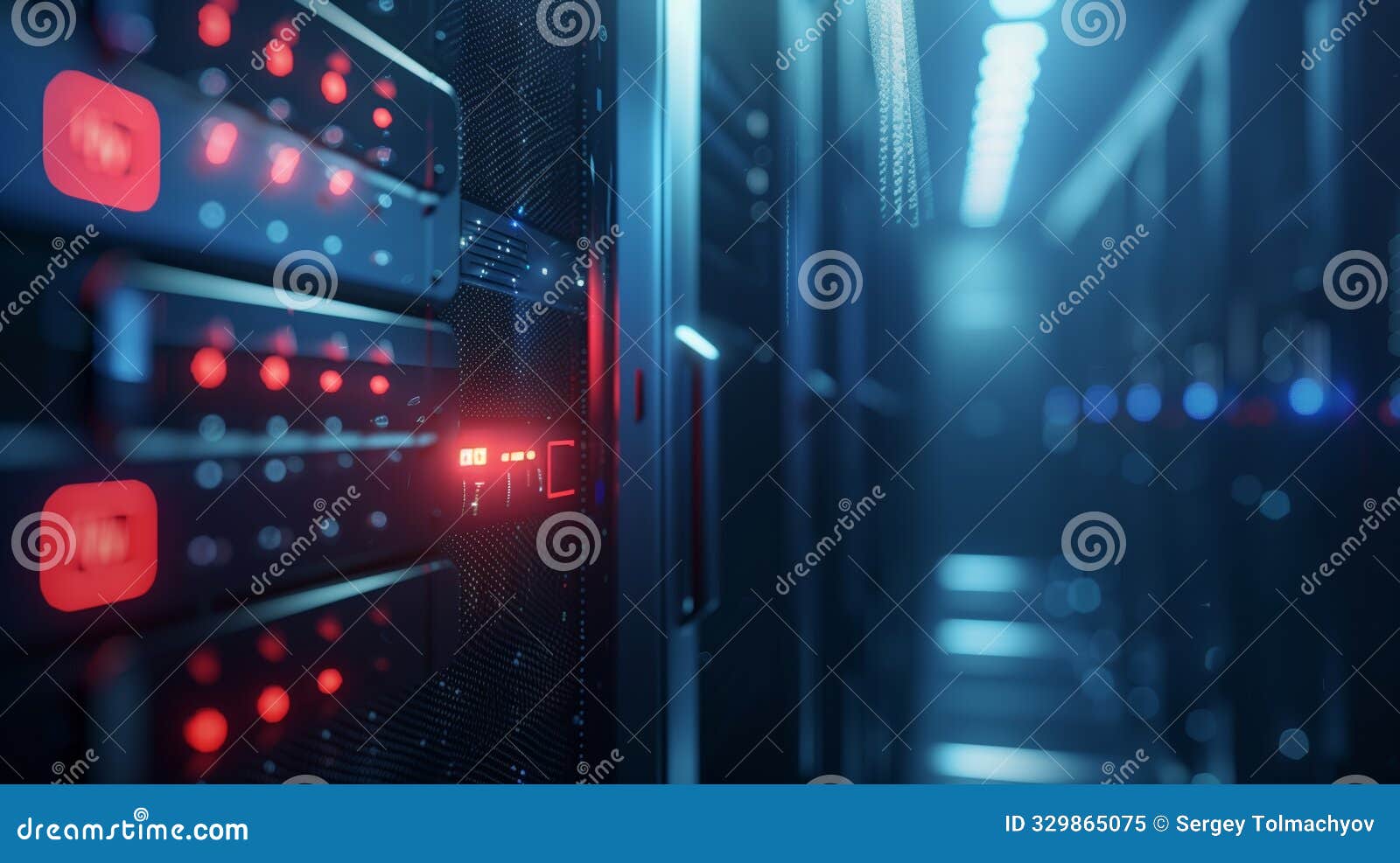Data Center Interior with Rows of Server Racks Illuminated by Colorful ...