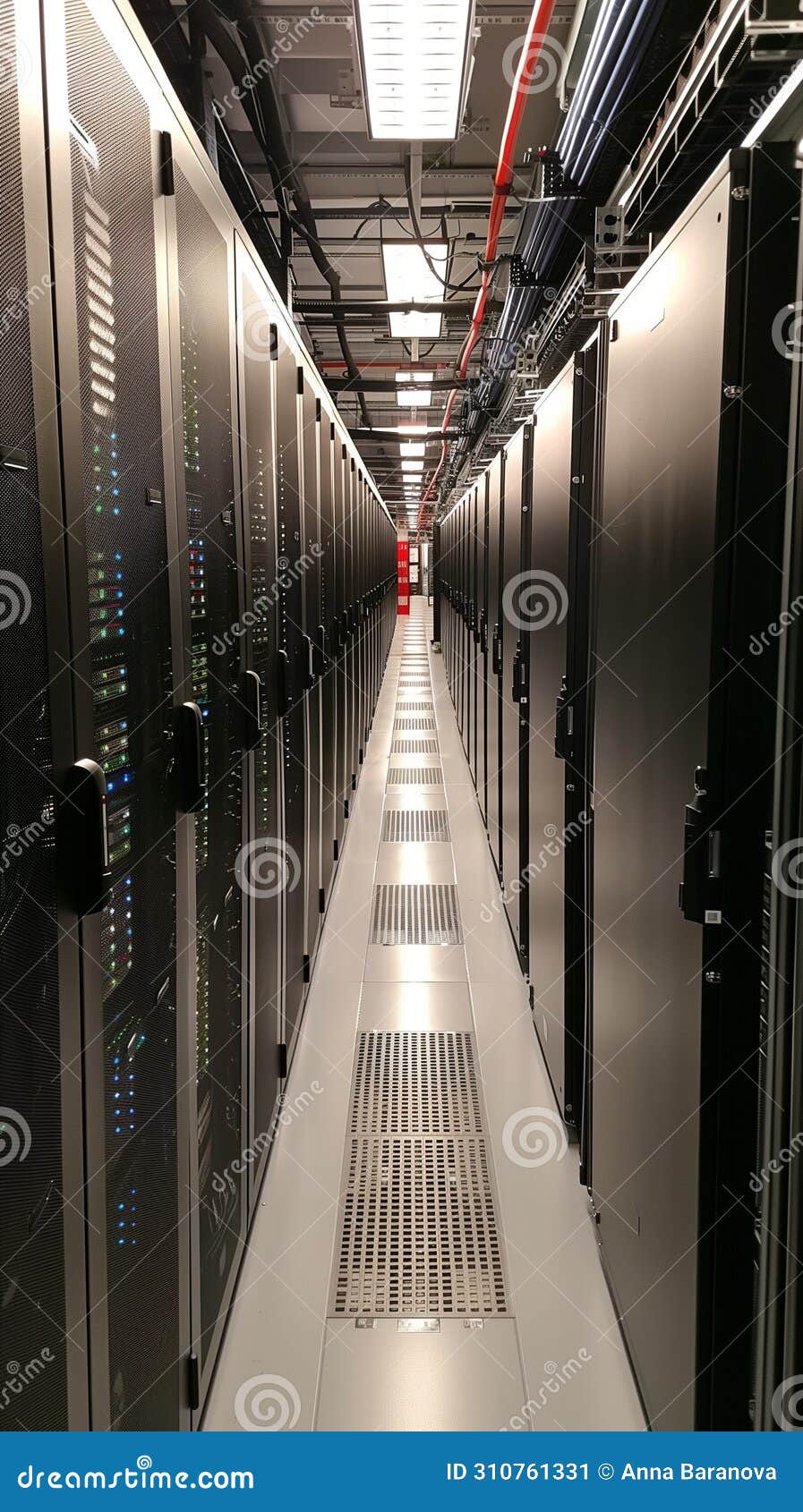 Data Center Interior with Rows of Servers and Advanced Cooling Systems ...