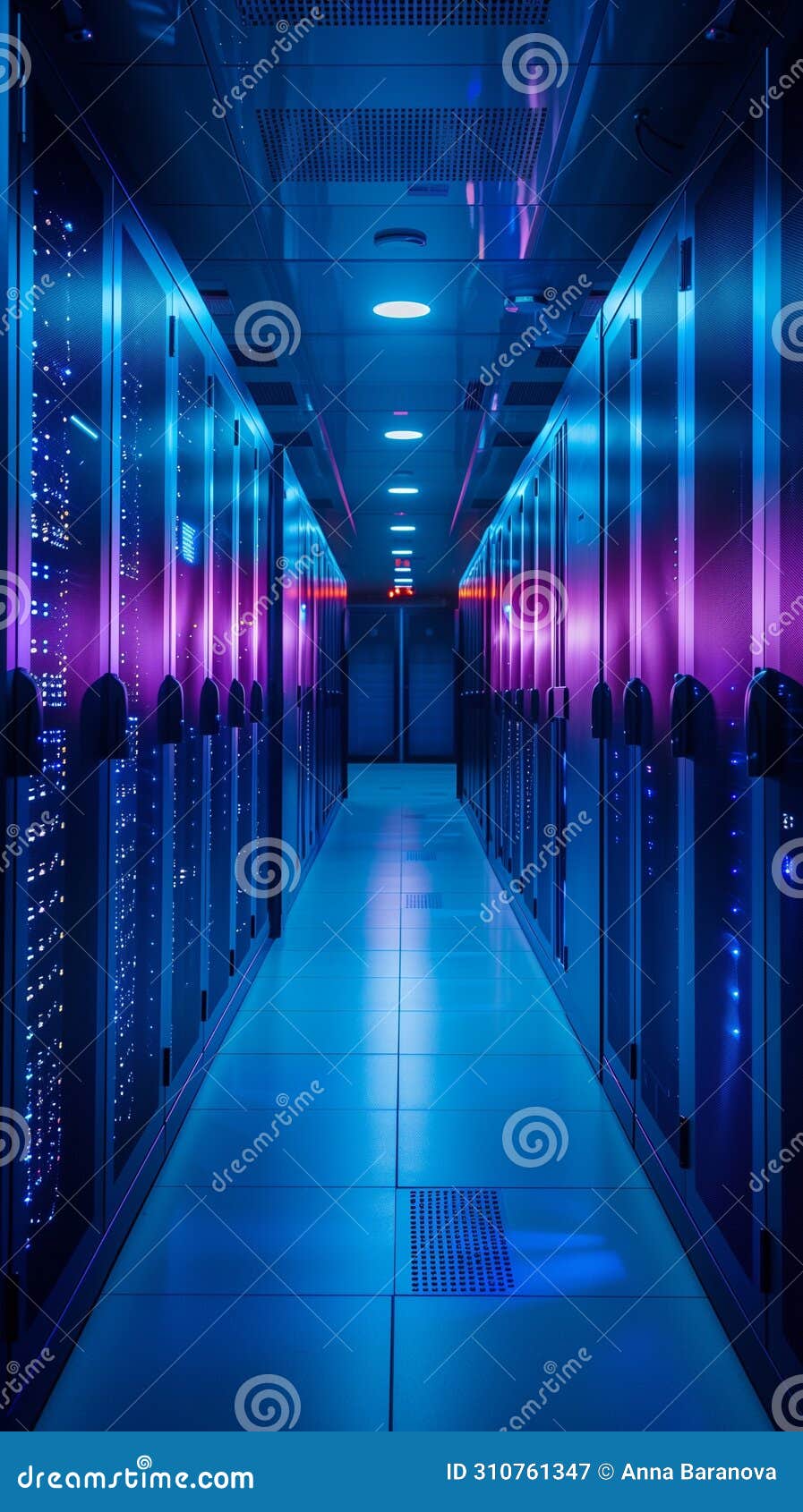 Data Center Interior with Rows of Servers and Advanced Cooling Systems ...