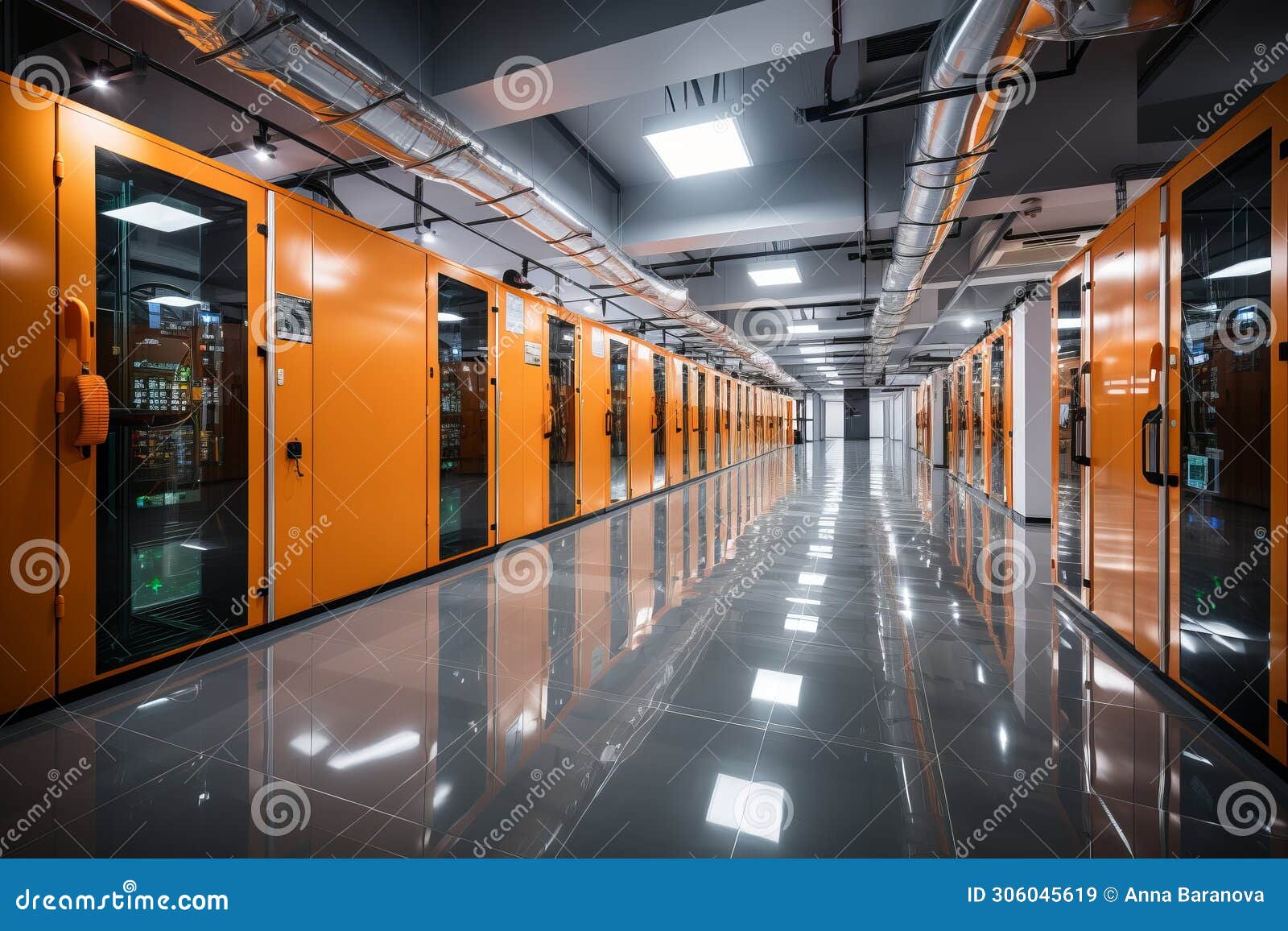 Data Center Interior with Rows of Servers and Advanced Cooling Systems ...