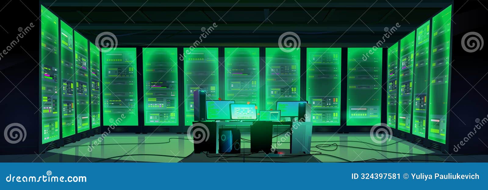 Data Center Interior with Storage, Control Panel Stock Illustration ...