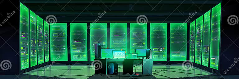 Data Center Interior with Storage, Control Panel Stock Illustration ...