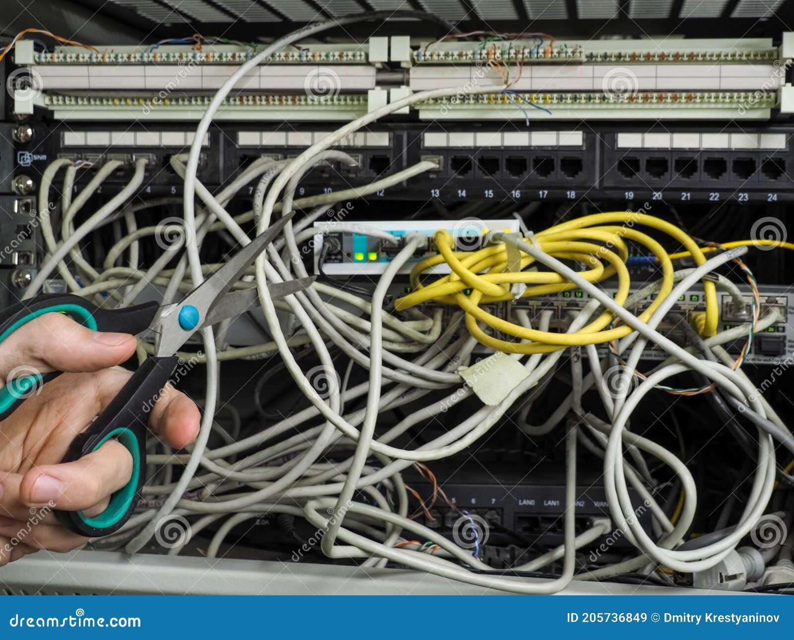 Scissors Cut the Rj45 Fiber Cable. Stock Image - Image of efficient ...