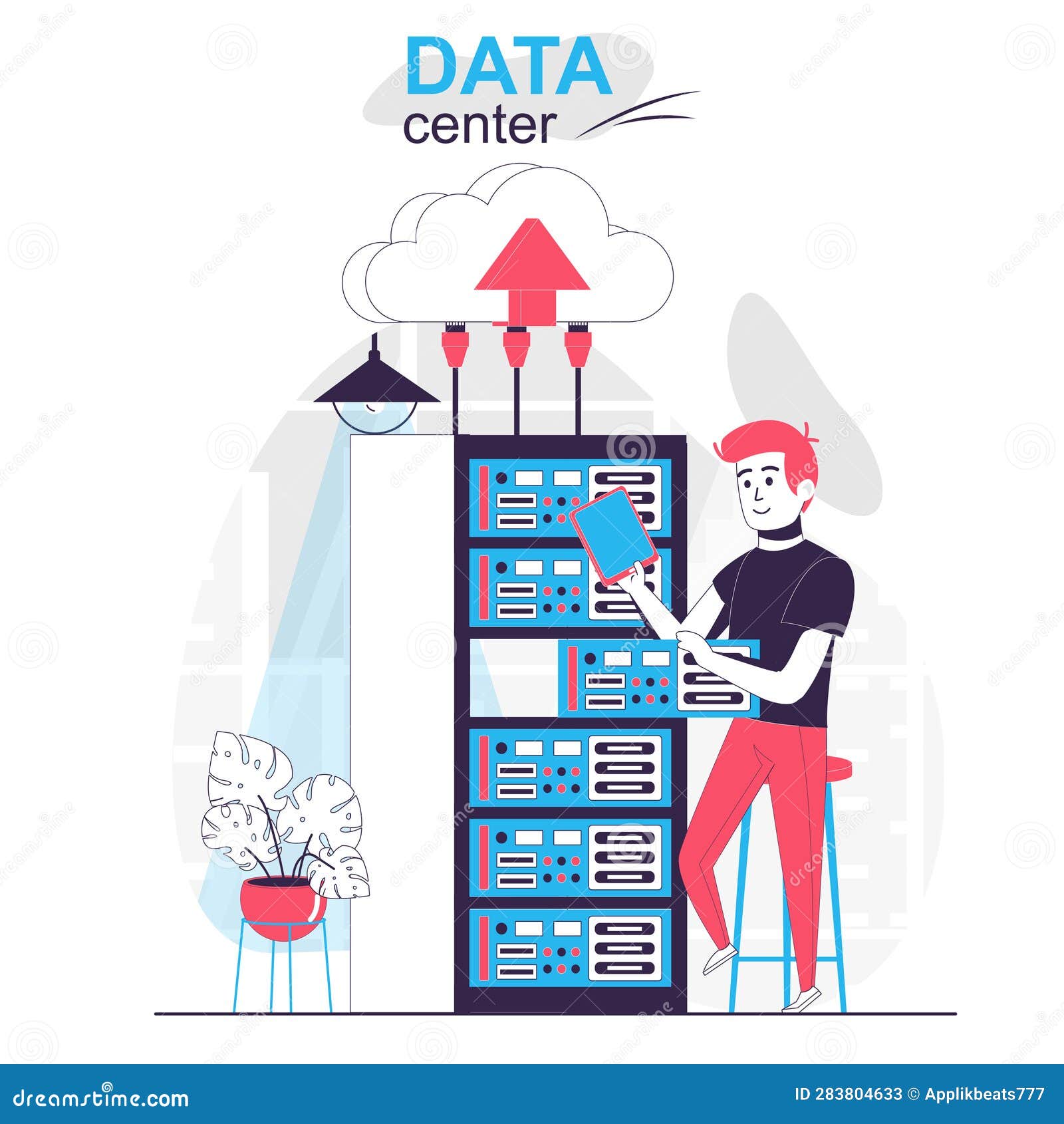 Data Center Isolated Cartoon Concept. Engineer Work at Server Rack Room ...