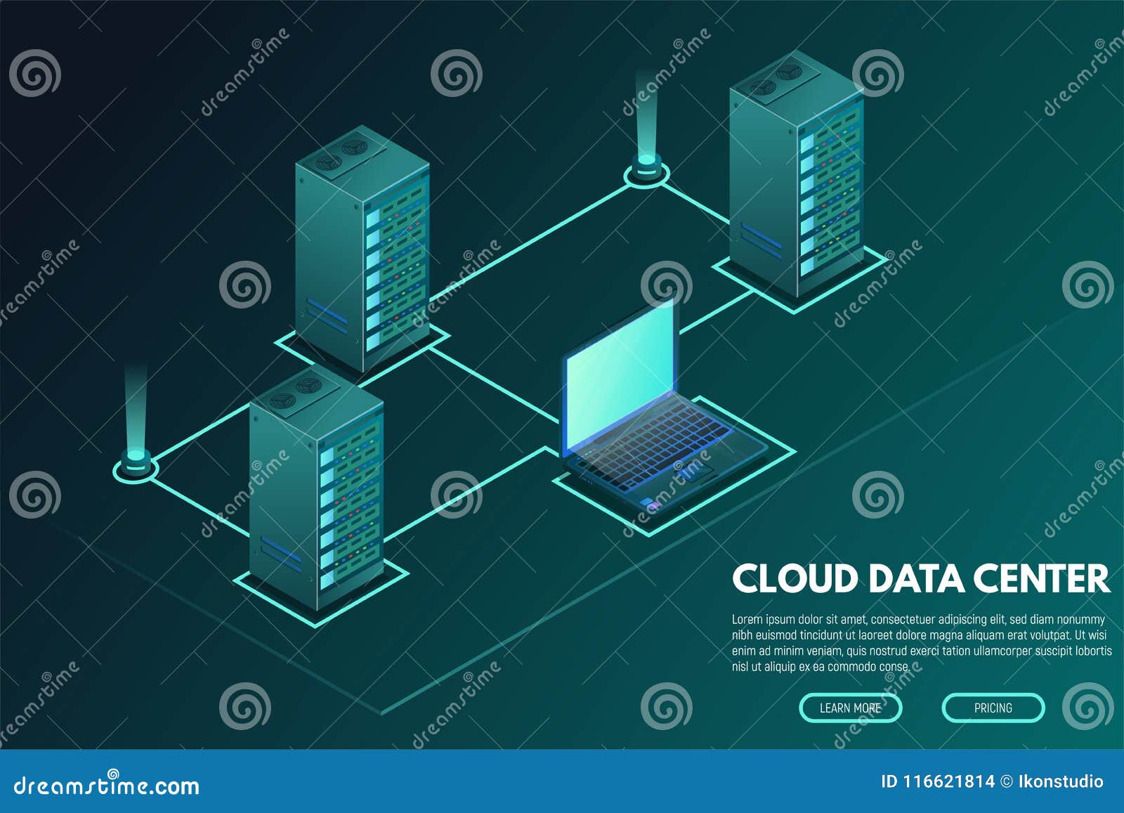 Data Center Isometric Banner with Computer and Servers Stock Vector ...