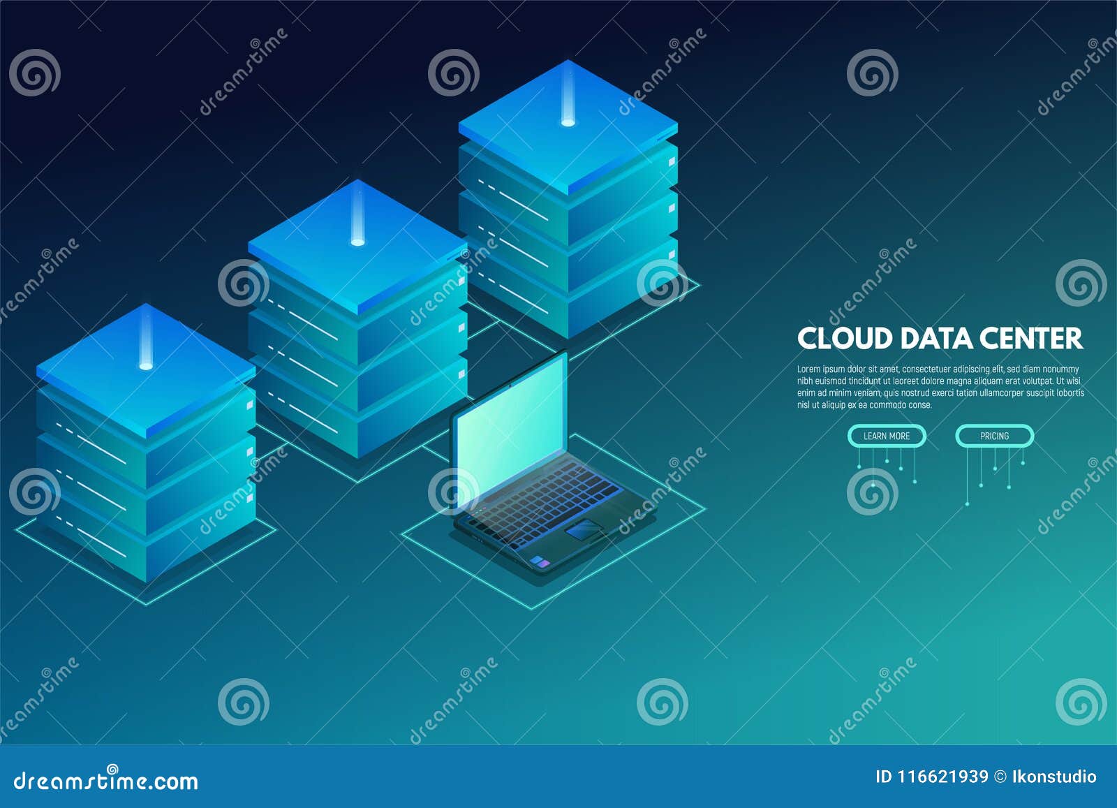 Data Center Isometric Banner with Laptop and Servers Stock Vector ...