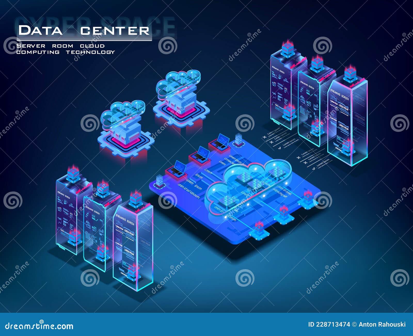 Data Center Isometric Concept. Server Room with Powerful Processor for ...