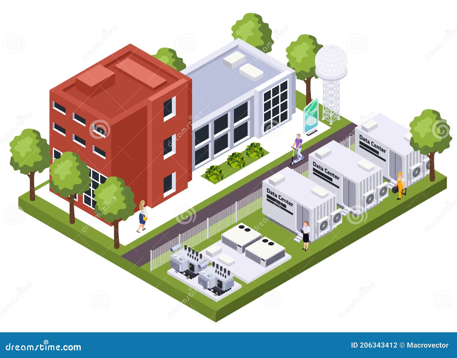 Data Center Isometric Exterior Stock Vector - Illustration of location ...