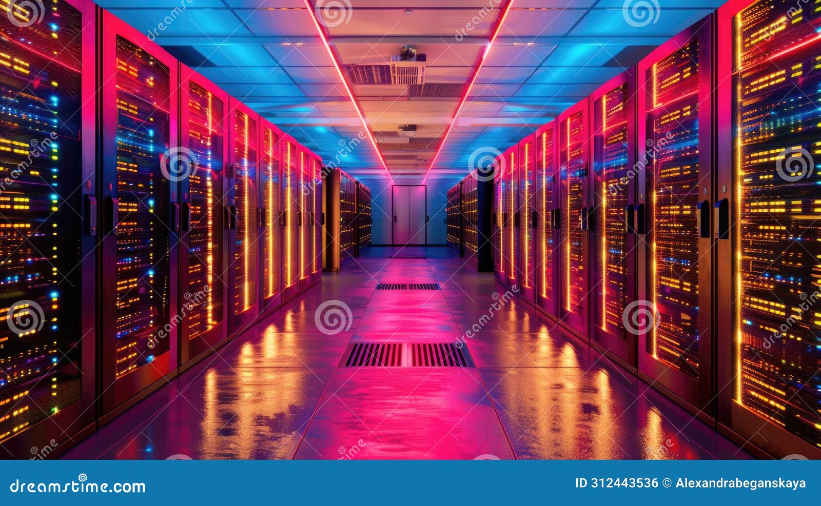Data Center with LED Lights. Network Server Room with Racks Stock ...