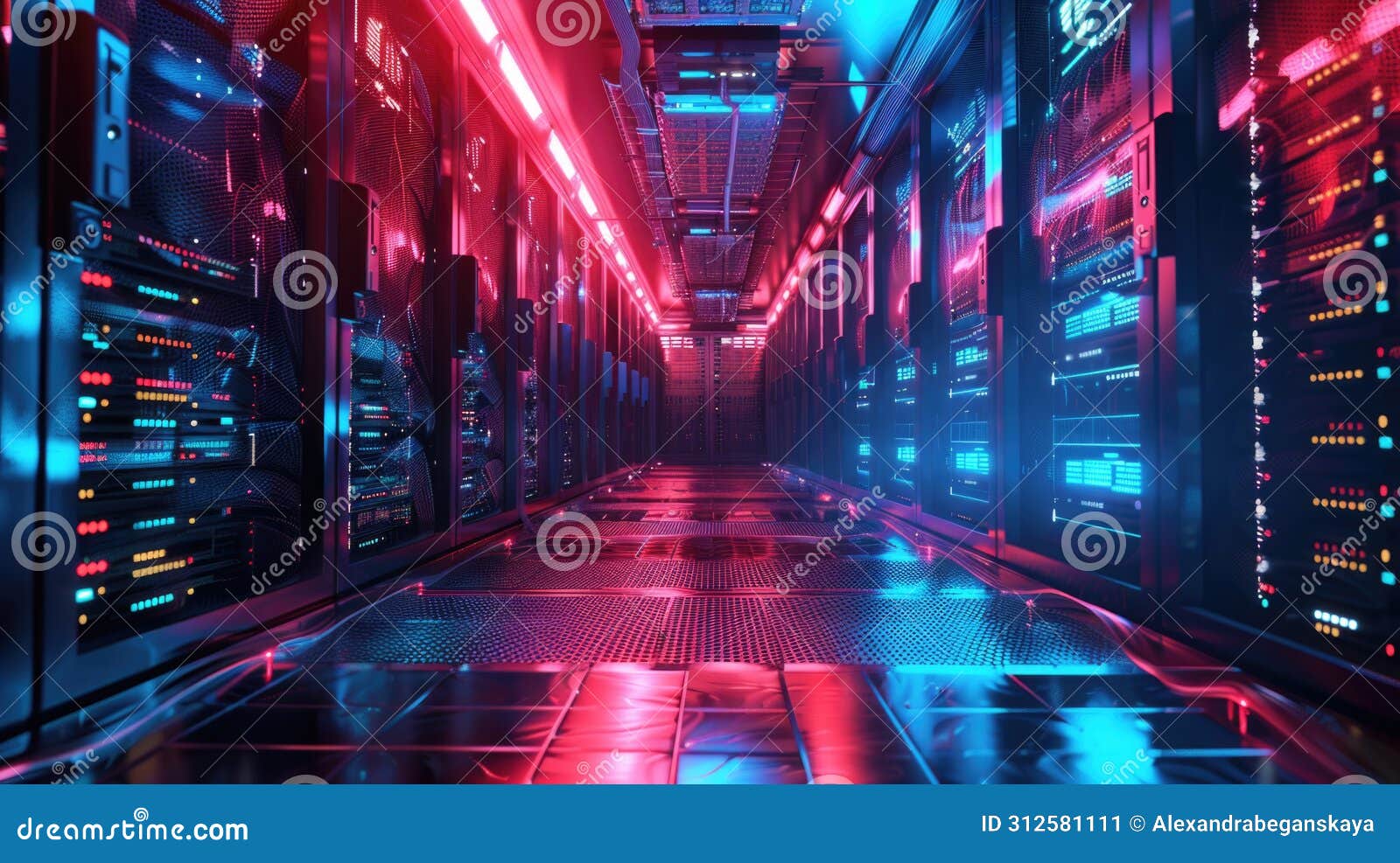 Data Center with LED Lights. Network Server Room with Racks Stock ...