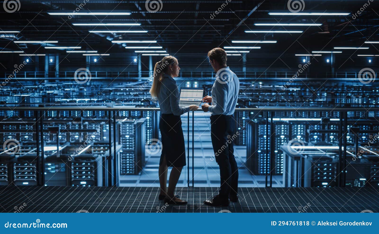 Data Center Male it Specialist and Female System Administrator Talk ...