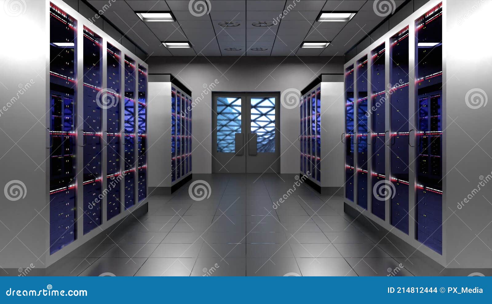 Data Center with Many Rack Servers Standing in a Row - 3D 4k Animation ...