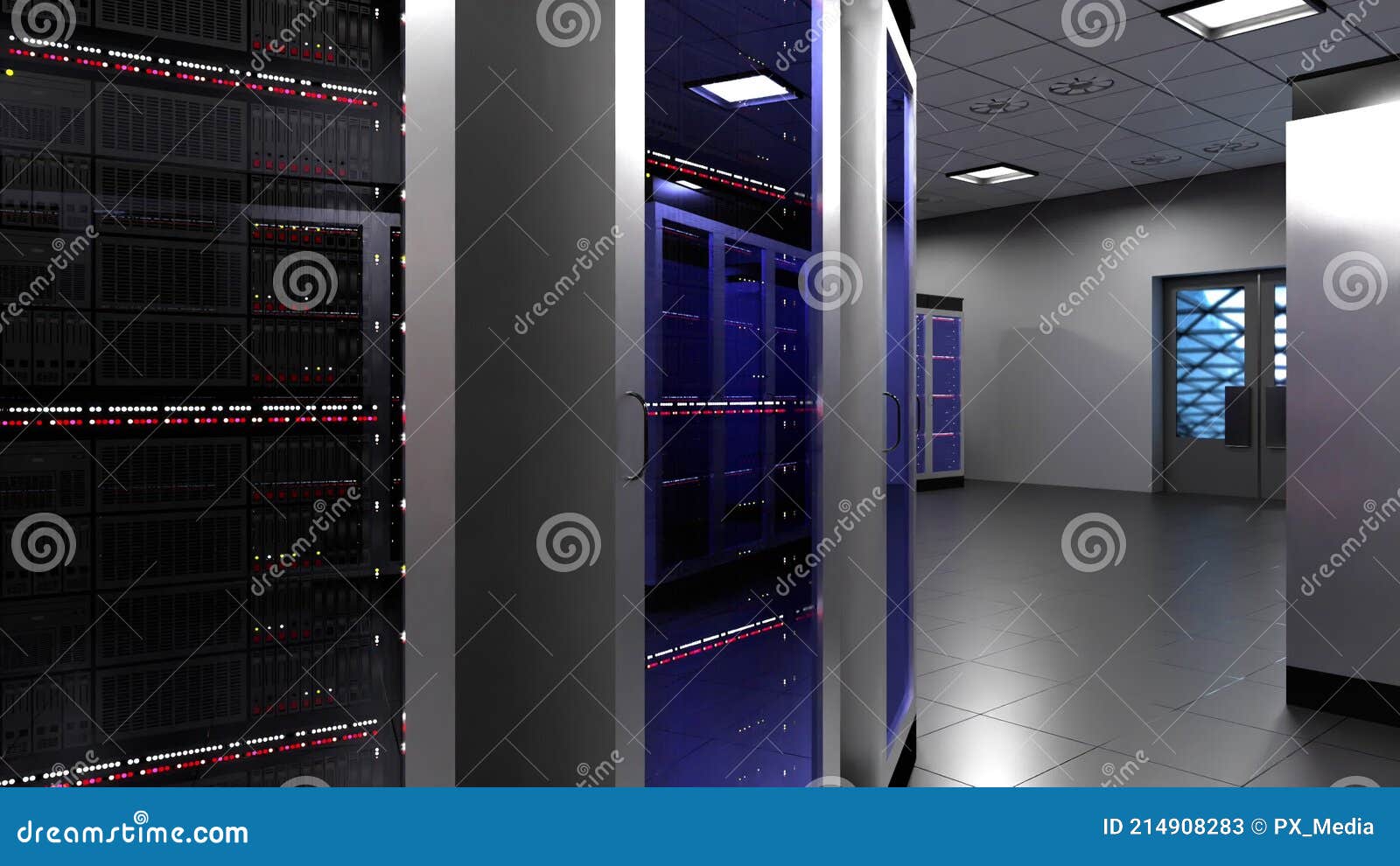 Data Center with Many Rack Servers Standing in a Row - 3D 4k Animation ...