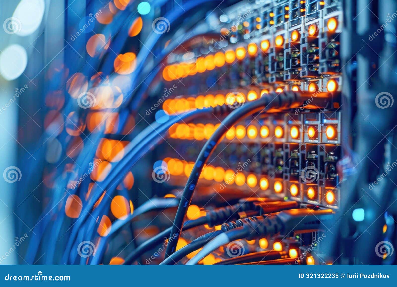 In a Data Center, Many Wires Connect To Servers, Creating a Complex Network Infrastructure Stock ...