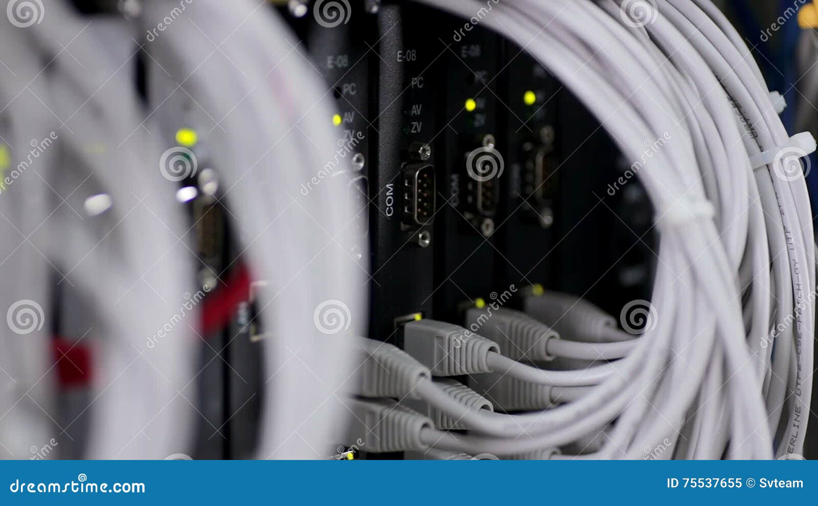 Data Center. Modern Network Equipment - Cables and Wiring Links Servers ...