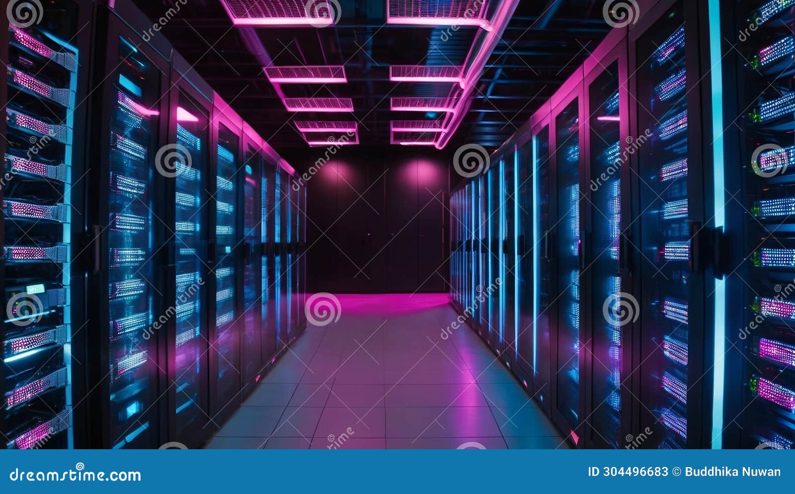 Data Center with Multiple Rows of Fully Operational Server Racks. Stock ...