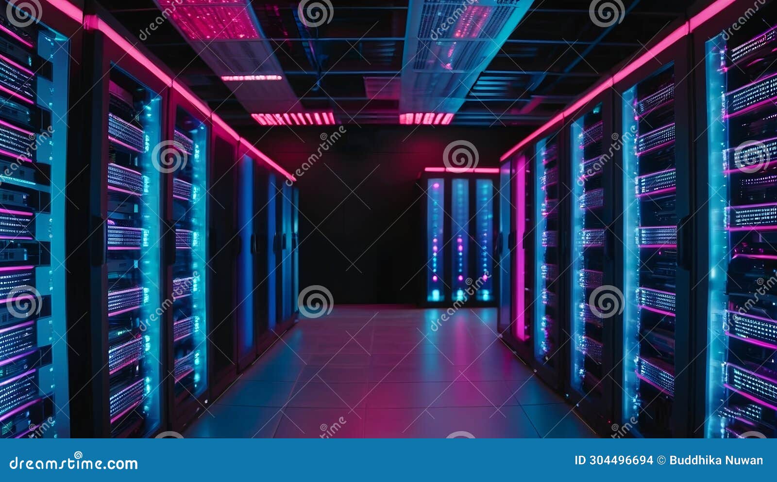 Data Center with Multiple Rows of Fully Operational Server Racks. Stock ...